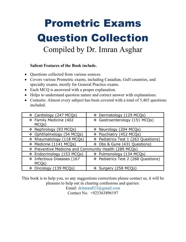 Prometric Exams Question Collection by Dr. Imran Asghar - UPMED Books